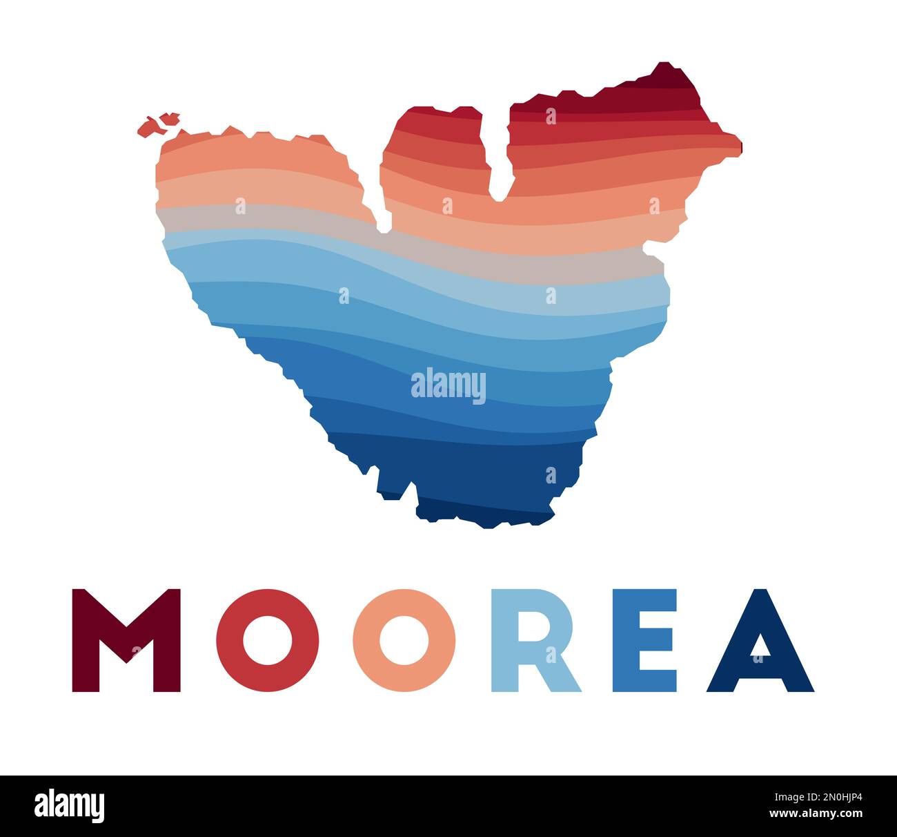 Moorea map. Map of the island with beautiful geometric waves in red ...