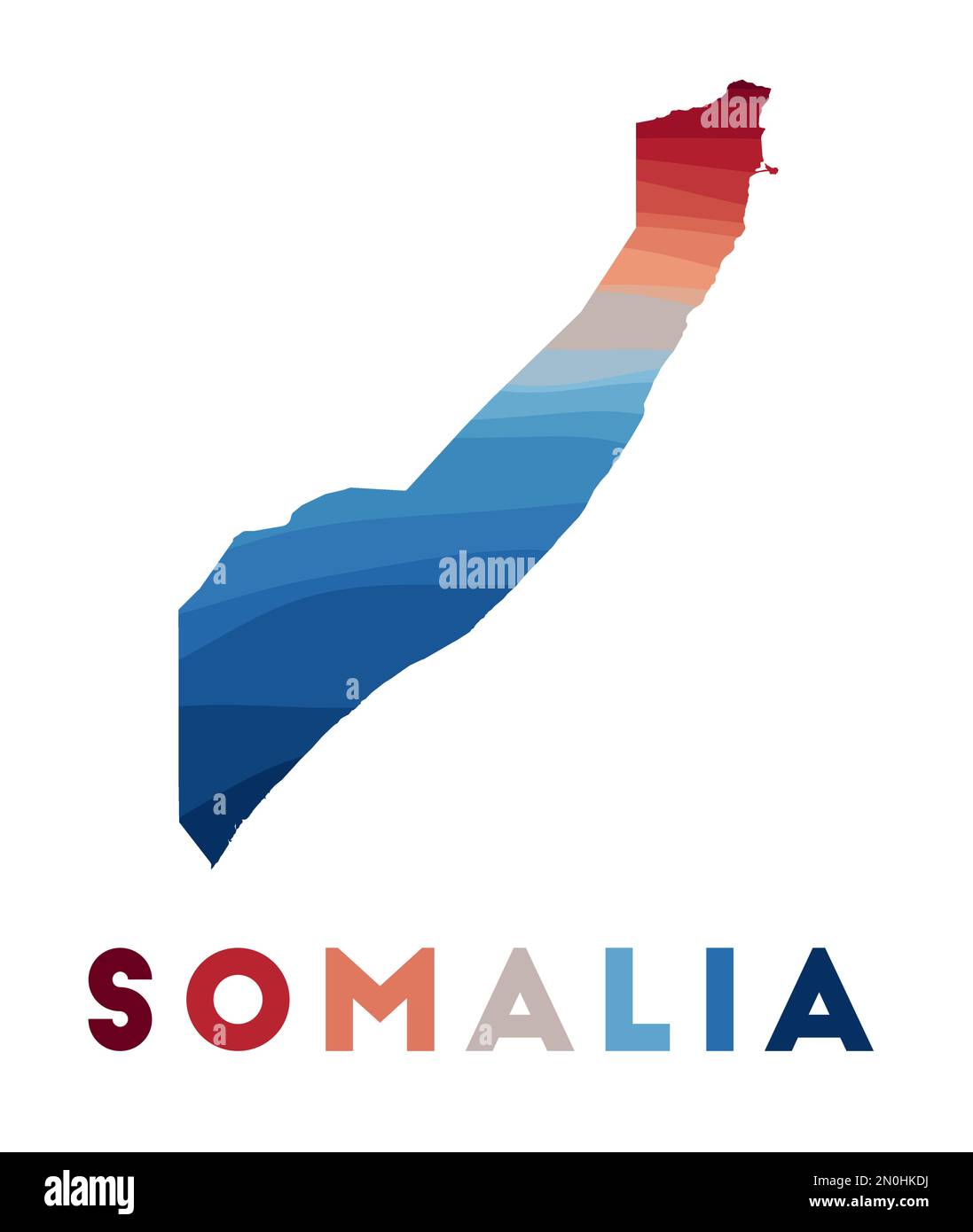 Somalia map. Map of the country with beautiful geometric waves in red blue colors. Vivid Somalia ...