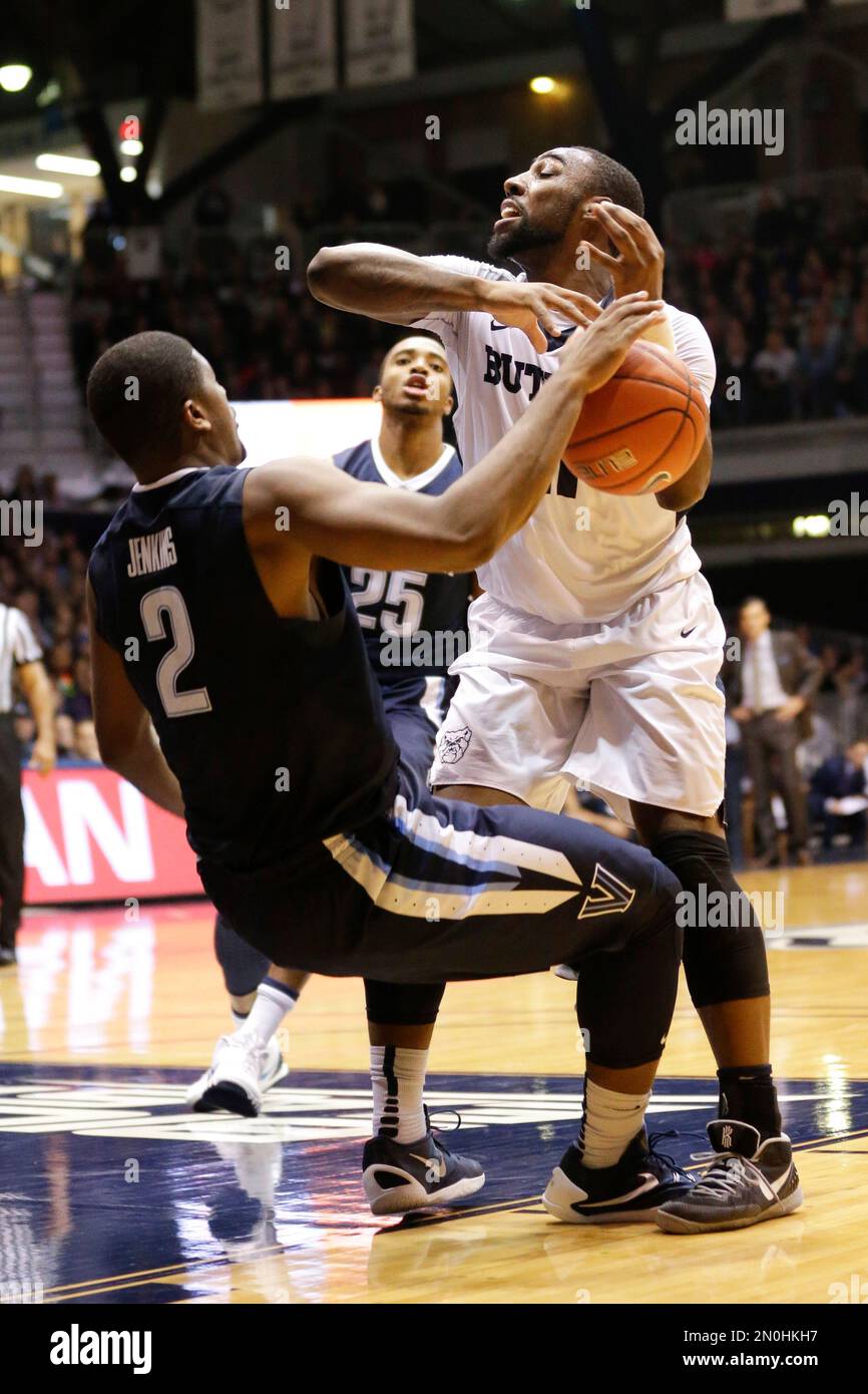 Villanova forward Kris Jenkins (2) folds Butler forward Roosevelt Jones ...