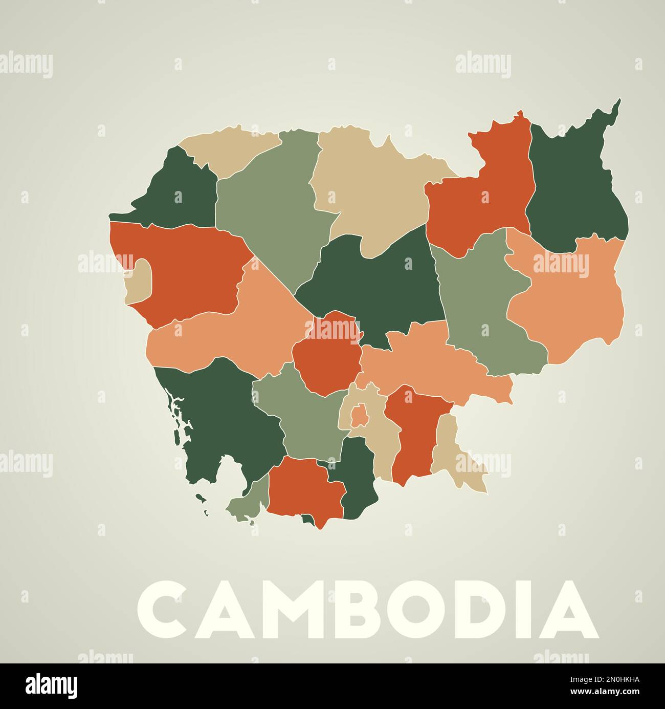 Cambodia poster in retro style. Map of the country with regions in ...
