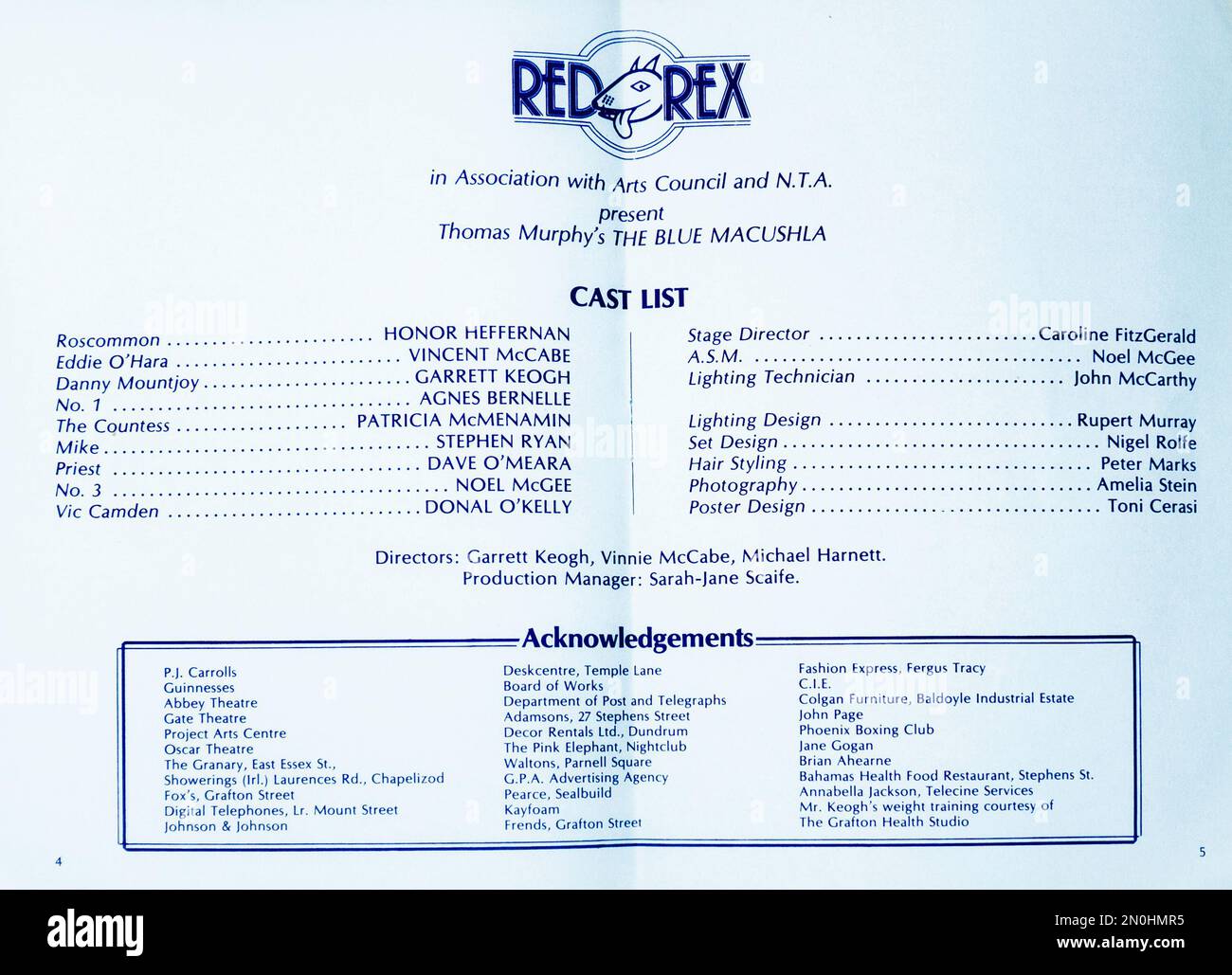 The cast list for 1983 production The Blue Macushla, by Tom Murphy in ...