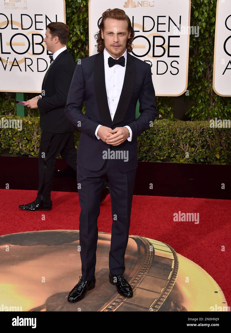 Sam Heughan arrives at the 73rd annual Golden Globe Awards on Sunday ...