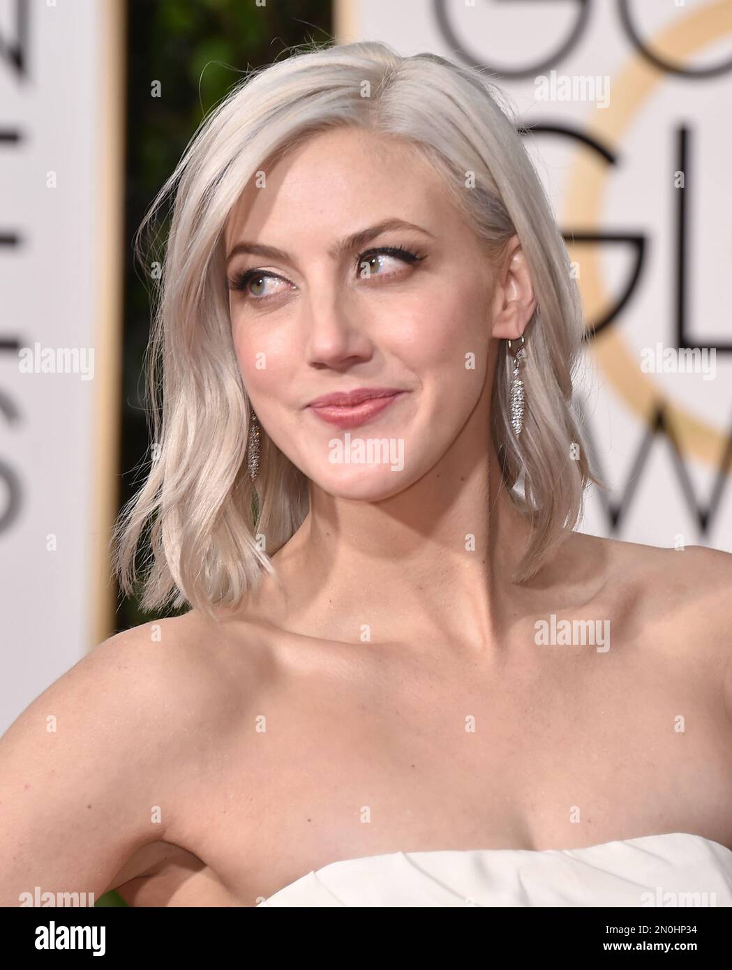 Annie Guest arrives at the 73rd annual Golden Globe Awards on Sunday ...