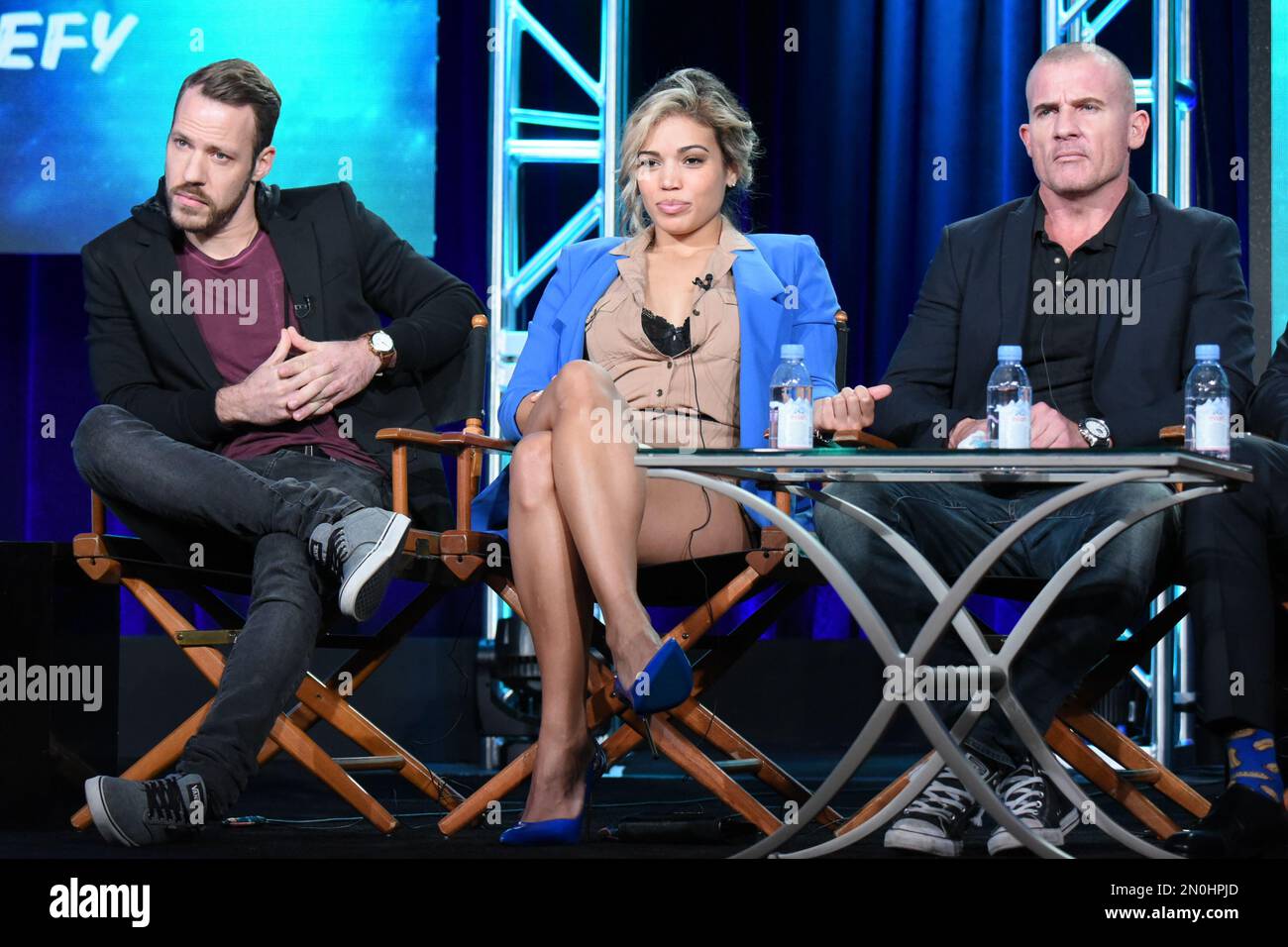 Actors Falk Hentschel, from left, Ciara Renee and Dominic Purcell ...