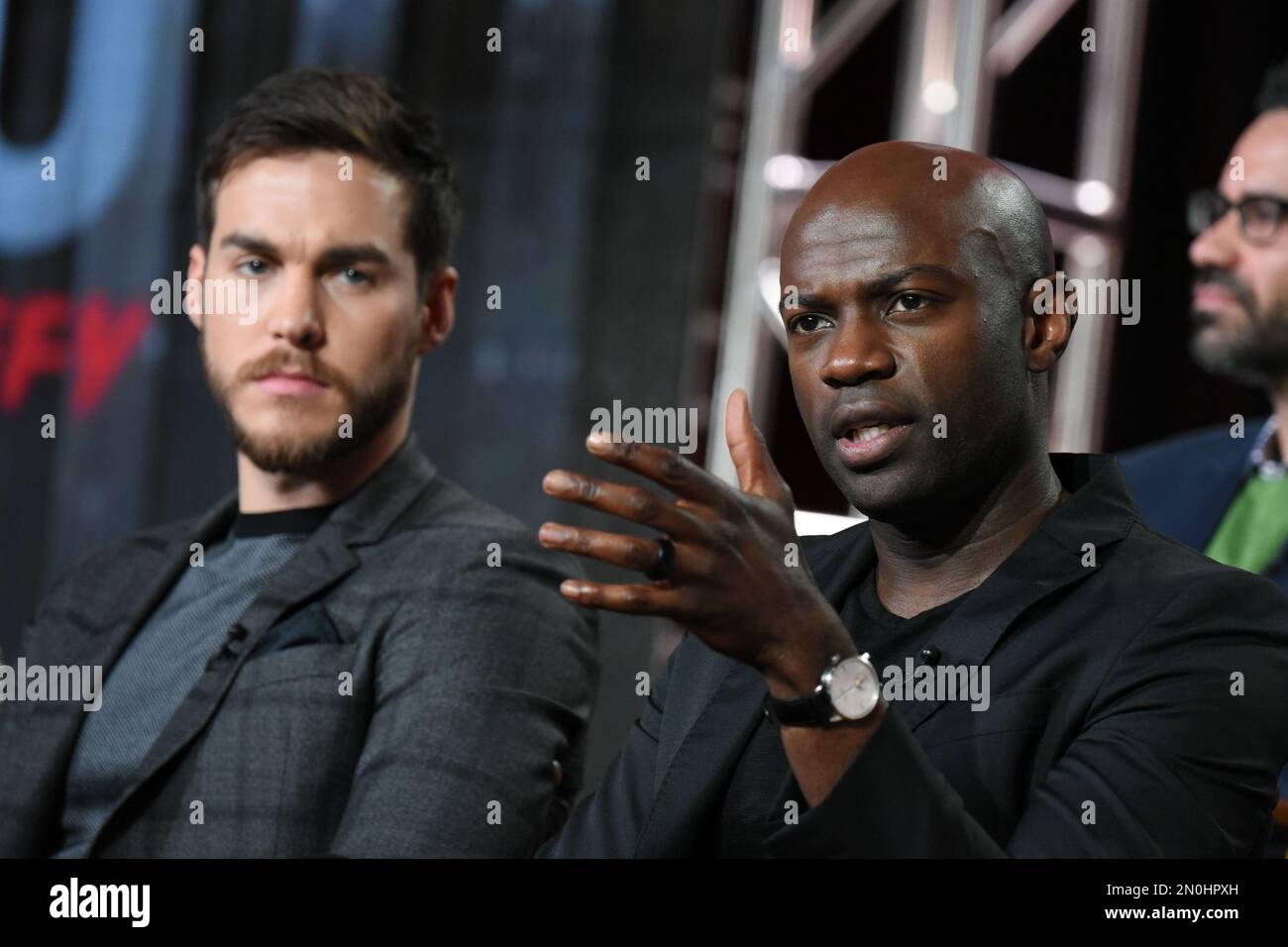 Actors Chris Wood, left, and David Gyasi participate in the ...