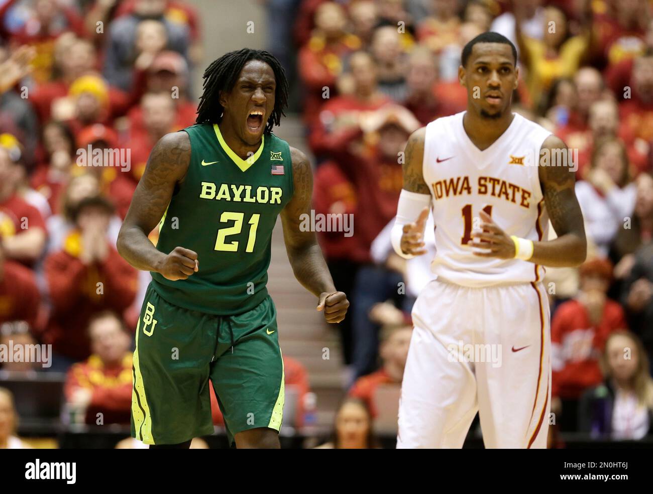 Baylor forward Taurean Prince (21) reacts in front of Iowa State guard ...