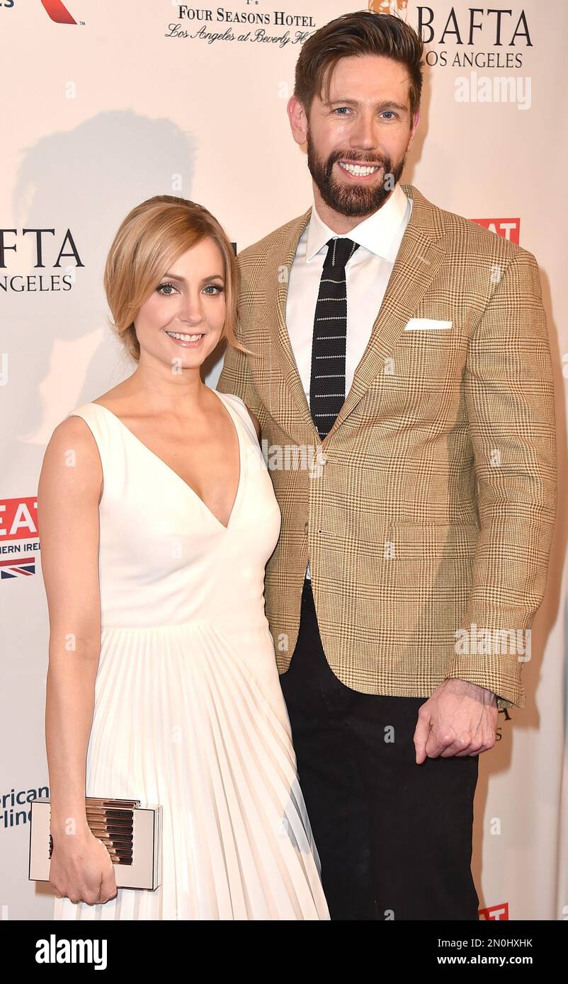 Joanne Froggatt, left, and James Cannon arrive at the BAFTA Awards Season Tea Party at the Four ...