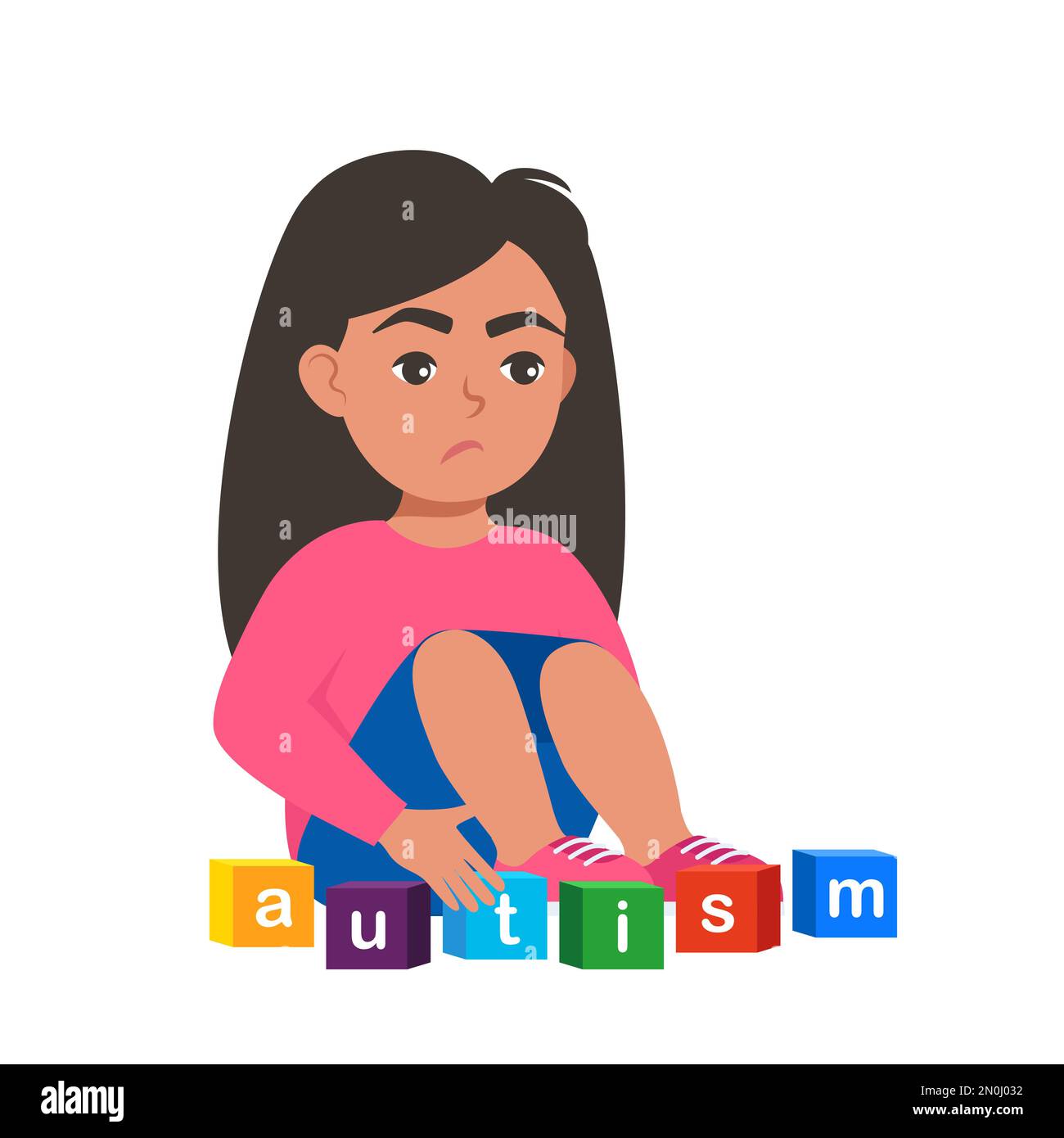 Autism concept. Girl feeling lonely. Sad boy sitting on floor ...