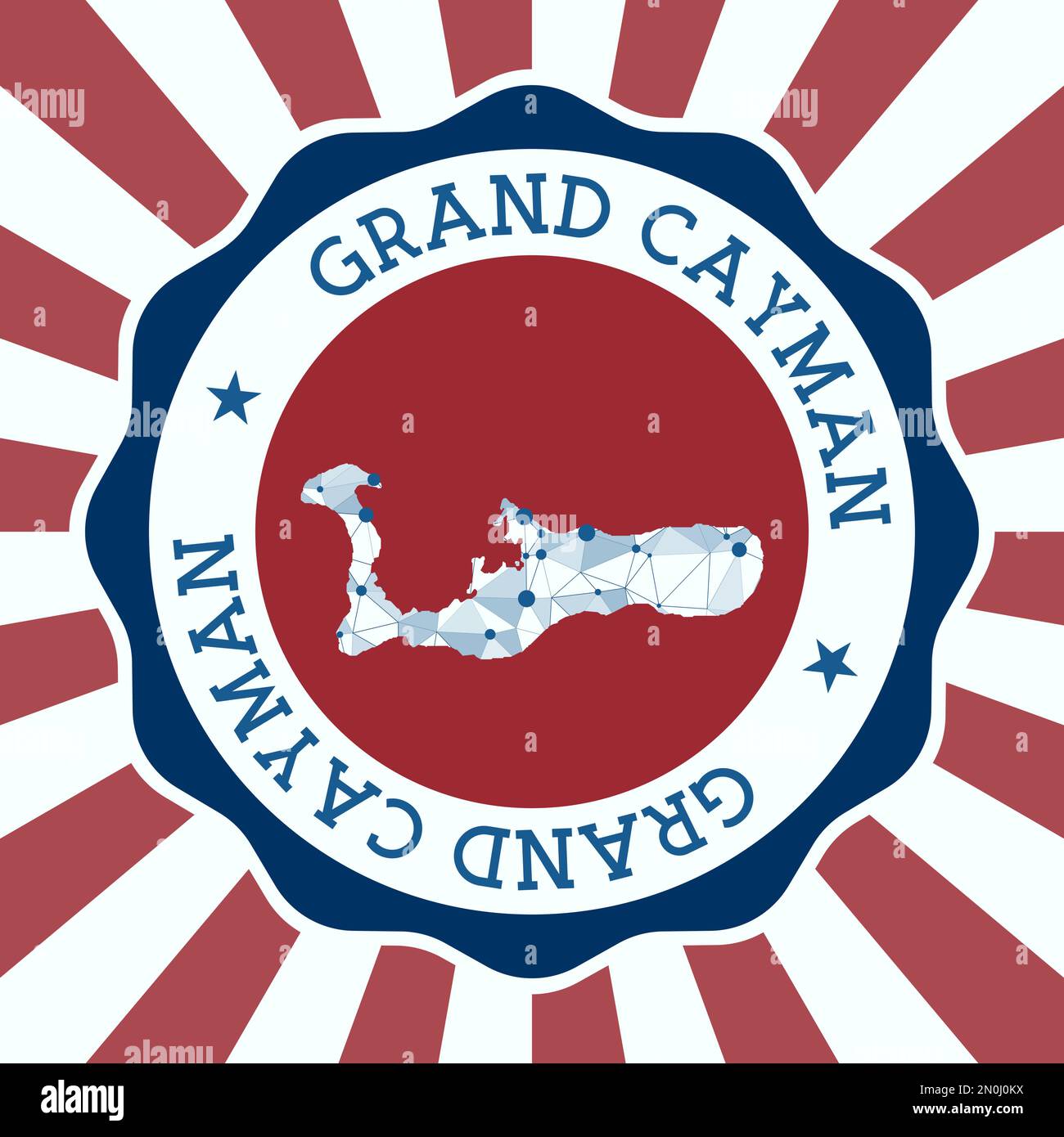 Grand Cayman Badge. Round logo of island with triangular mesh map and ...