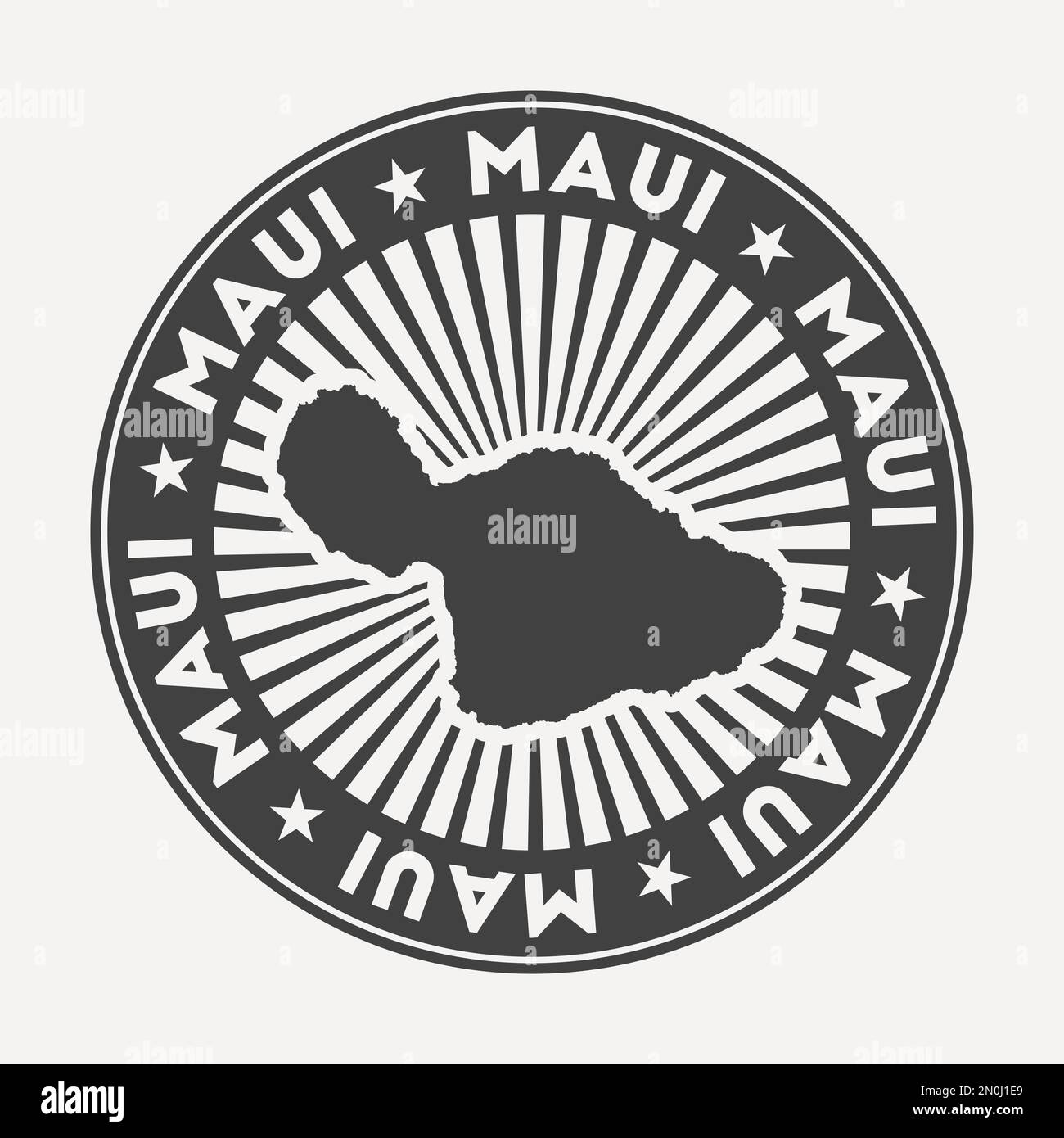 Maui round logo. Vintage travel badge with the circular name and map of ...