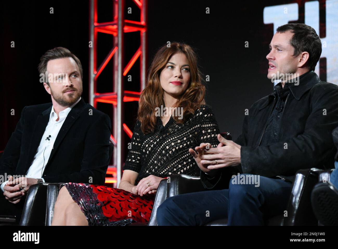 Actors Aaron Paul, from left, Michelle Monaghan and Hugh Dancy ...