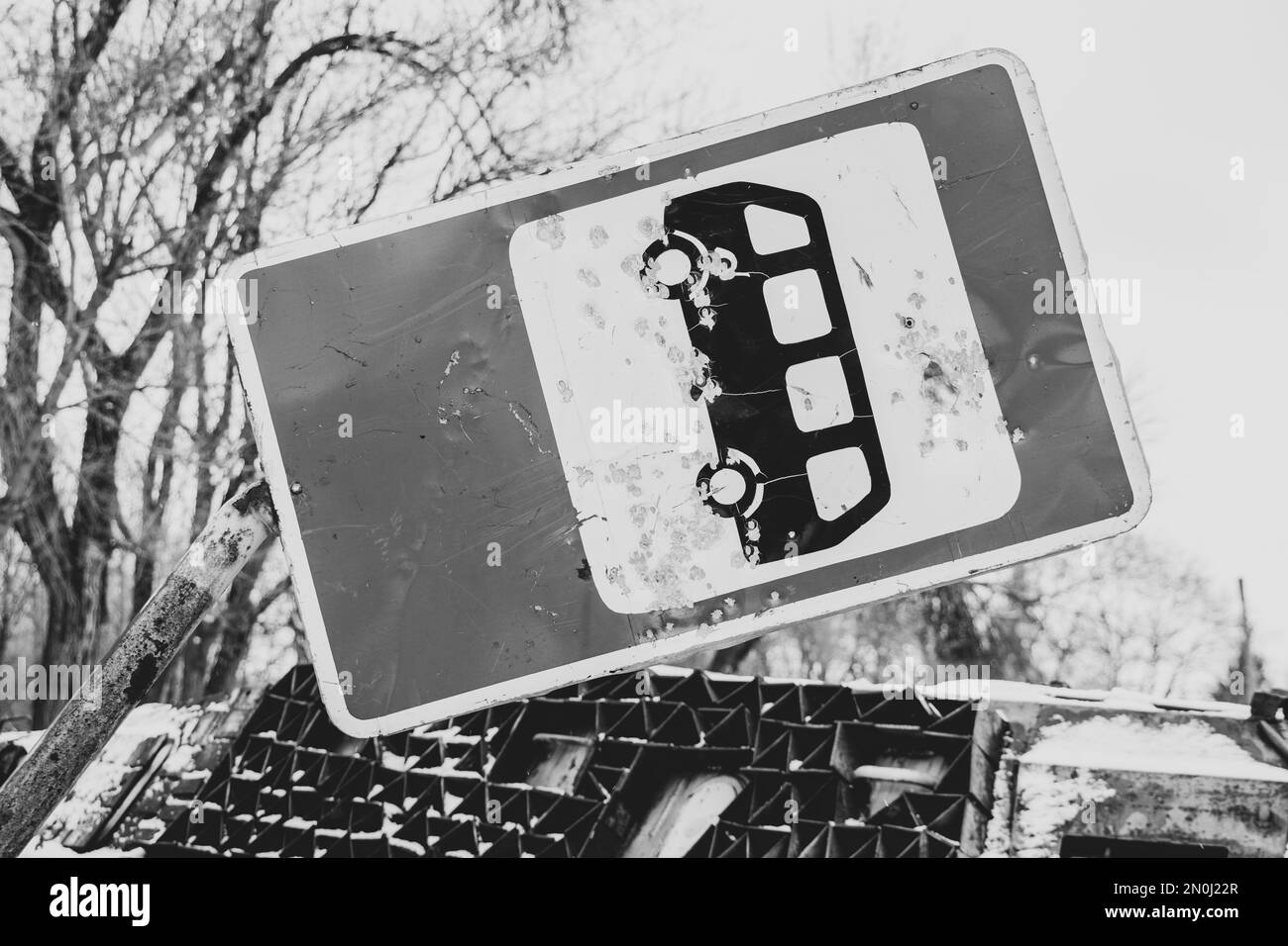 Bus stop sign pole Black and White Stock Photos & Images - Alamy