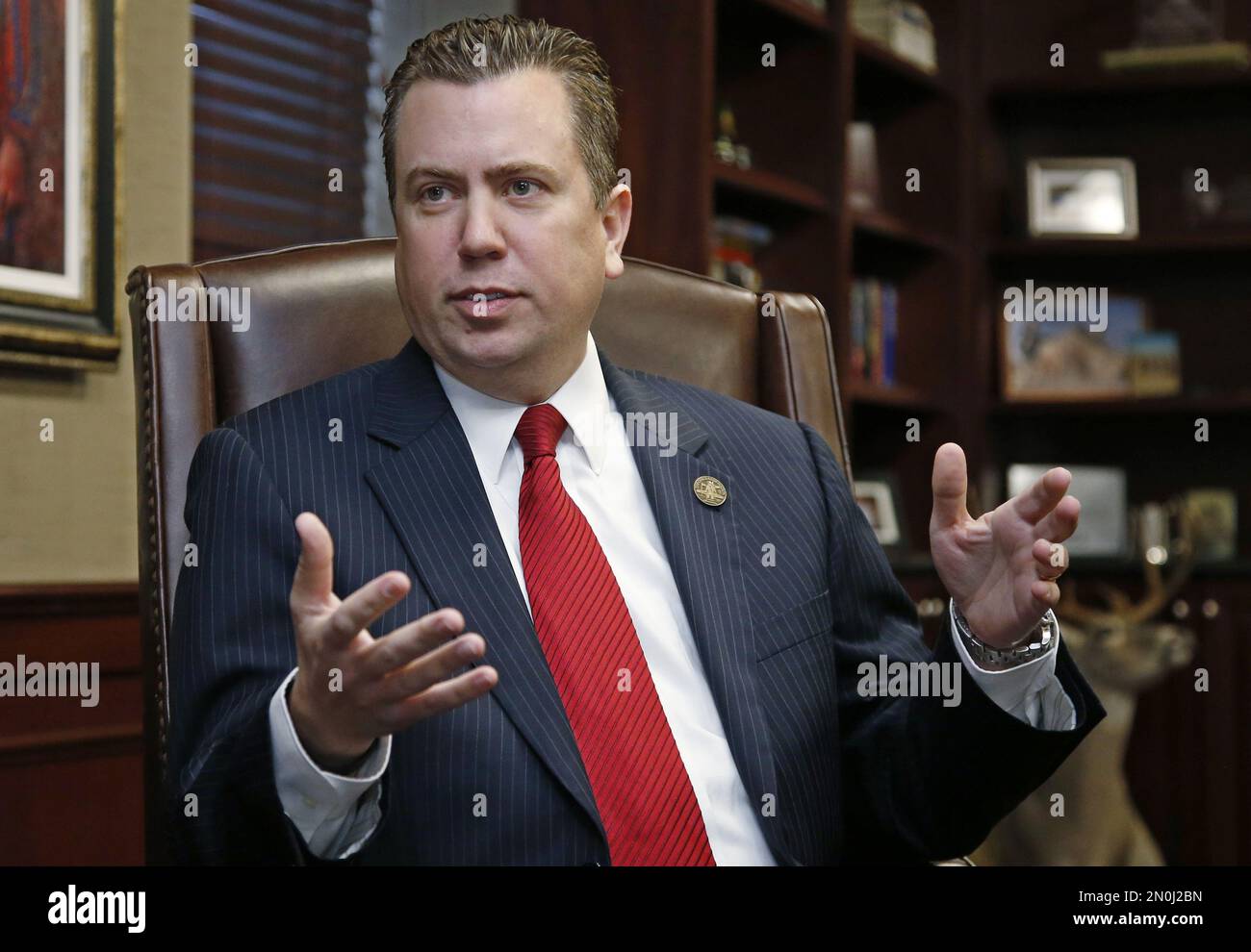 In this Jan. 8, 2016 photo, Dan Boren talks in his office in Oklahoma ...