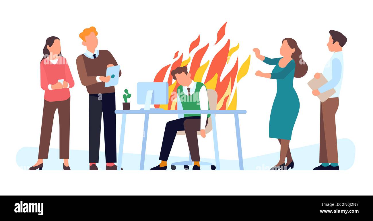 Exhausted employee. Tired overworked worker burns out at work. Man ...