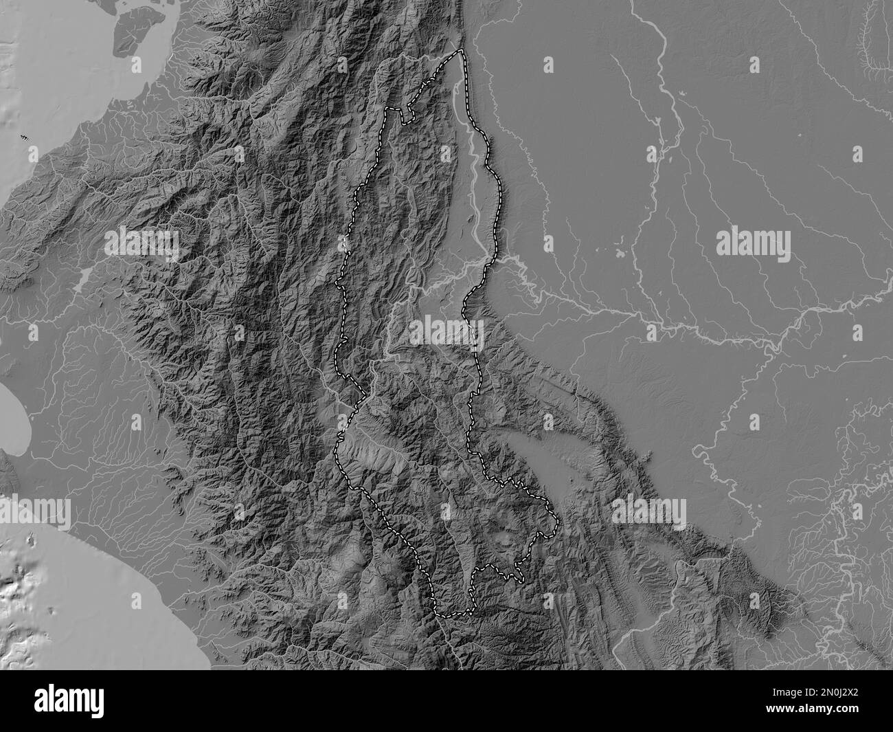Amazonas, region of Peru. Bilevel elevation map with lakes and rivers ...