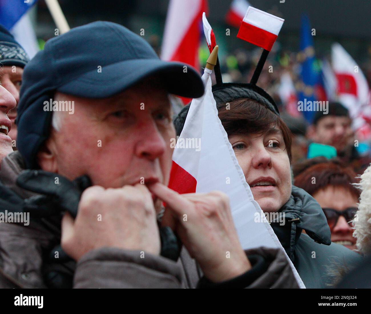 Protesters attend a 'Free Media' demonstration in front of the Polish ...