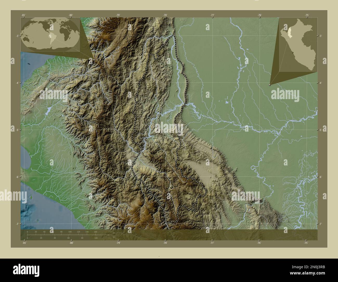 Amazonas, region of Peru. Elevation map colored in wiki style with ...