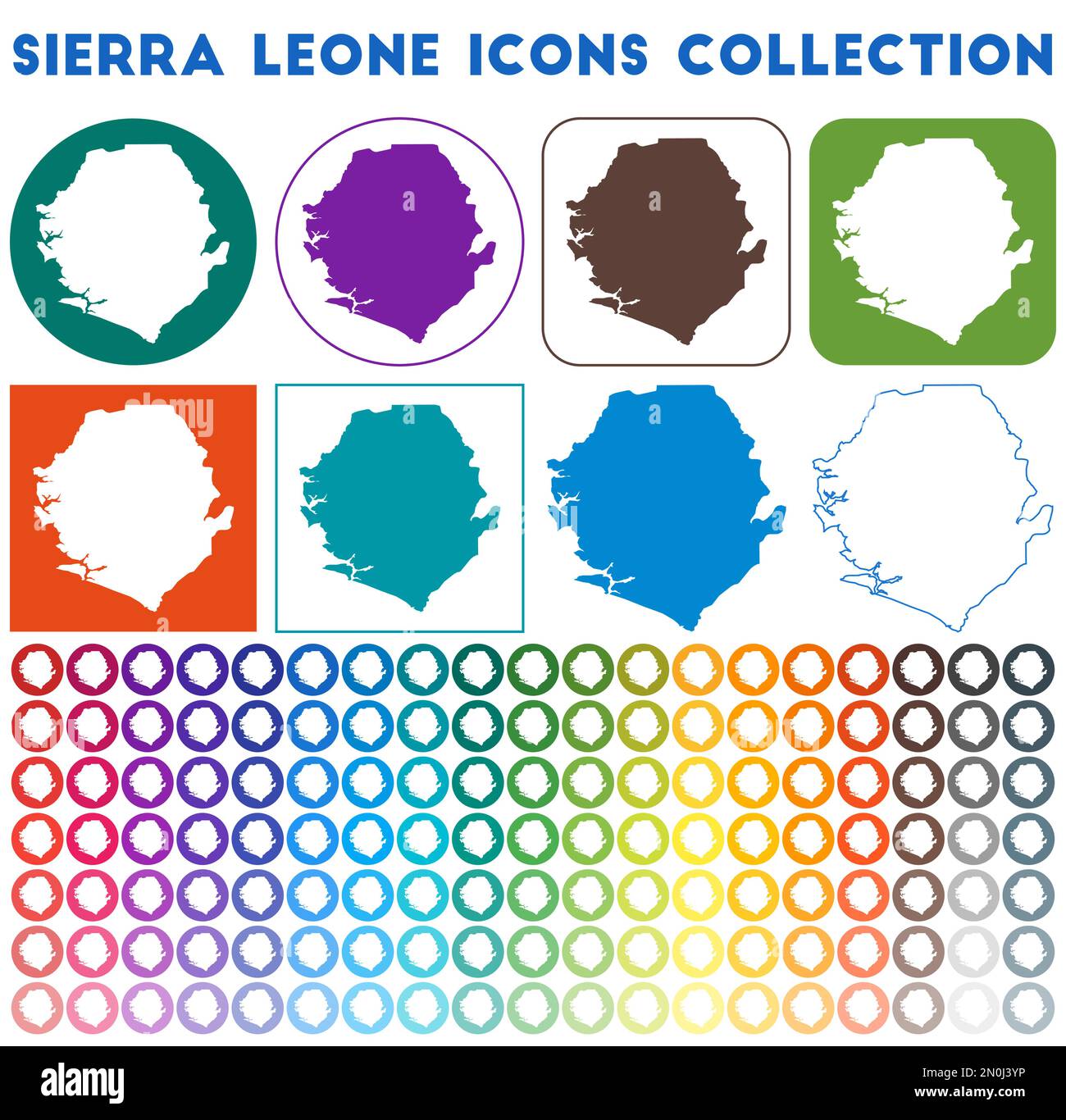 Sierra Leone icons collection. Bright colorful trendy map icons. Modern ...