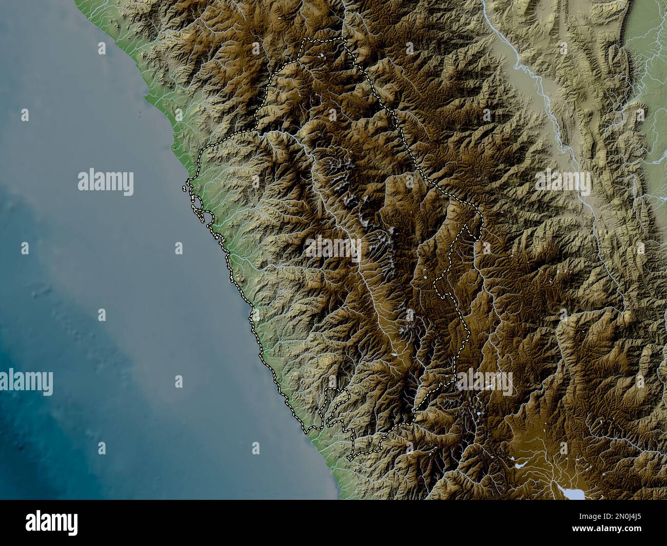 Ancash, region of Peru. Elevation map colored in wiki style with lakes ...