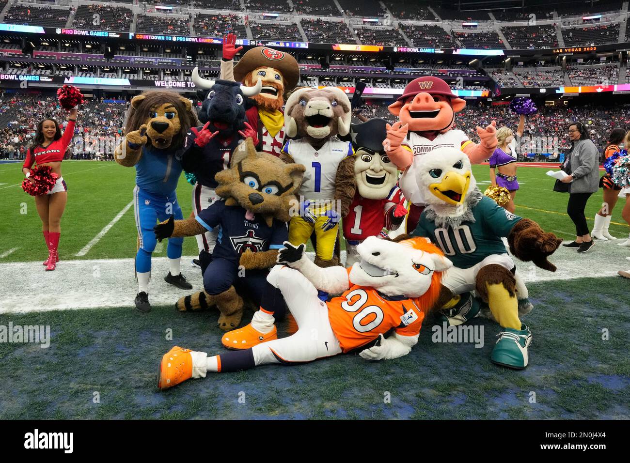 Team mascots pose on the field before the Pro Bowl Games, Sunday, Feb ...