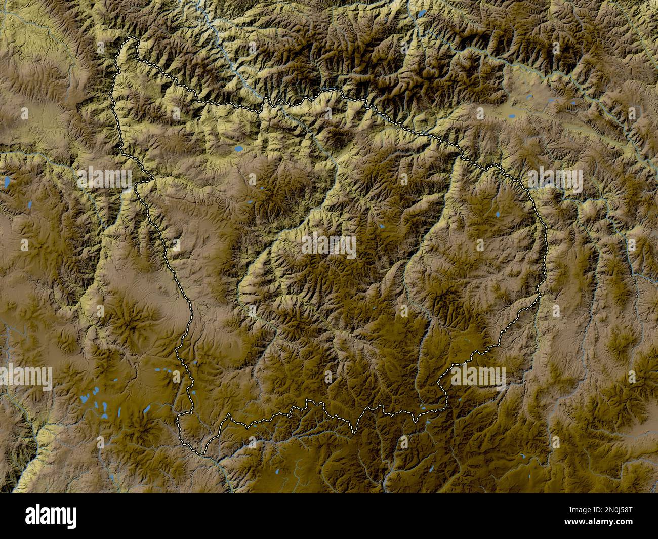 Apurimac, region of Peru. Colored elevation map with lakes and rivers ...