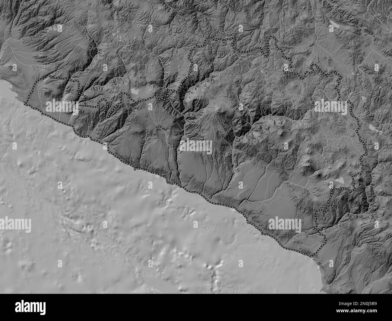 Arequipa, region of Peru. Bilevel elevation map with lakes and rivers ...