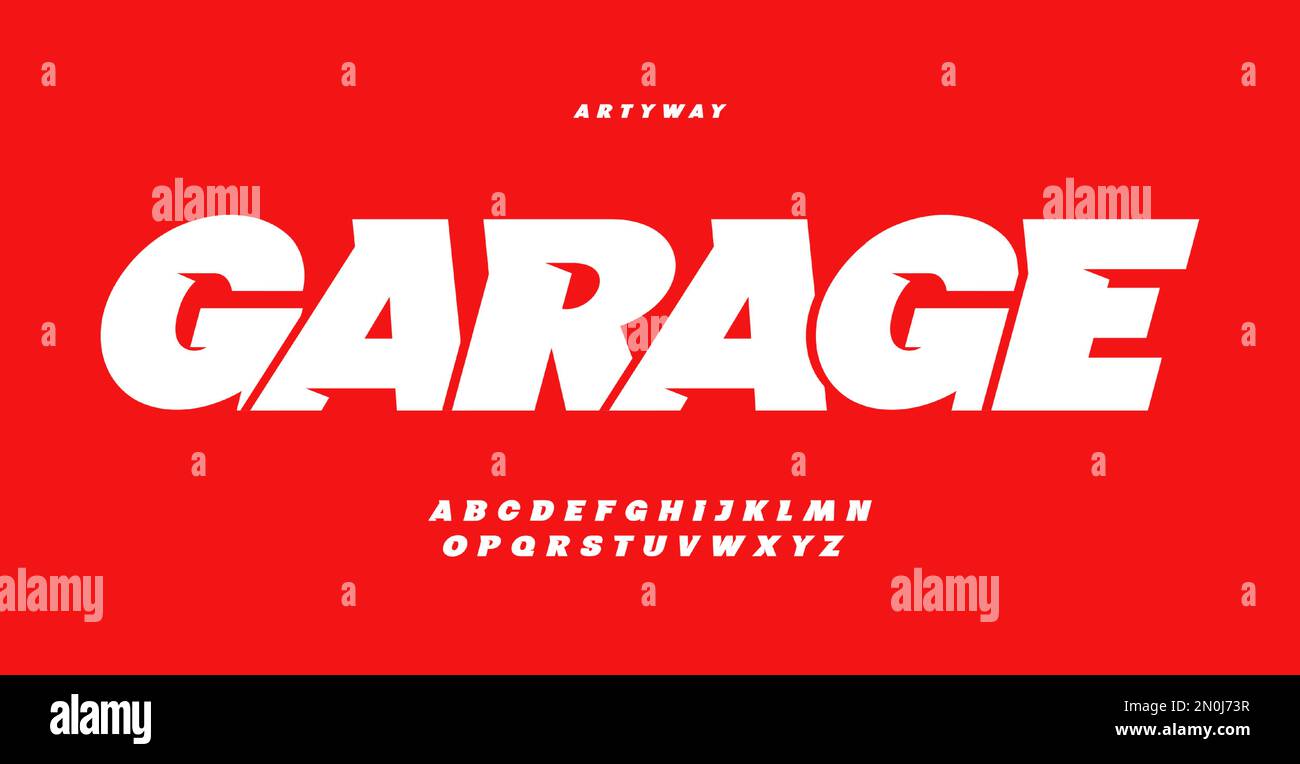 Garage service font, bold italic letters, dynamic alphabet for car ...
