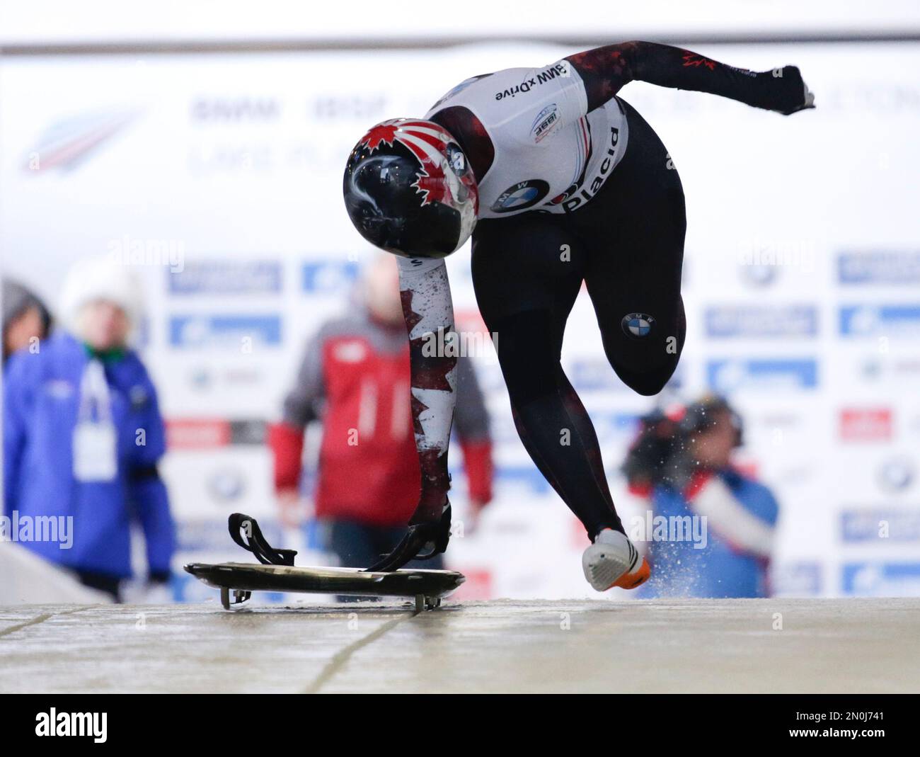 Jane Channell, of Canada, starts her first run in the women's skeleton ...