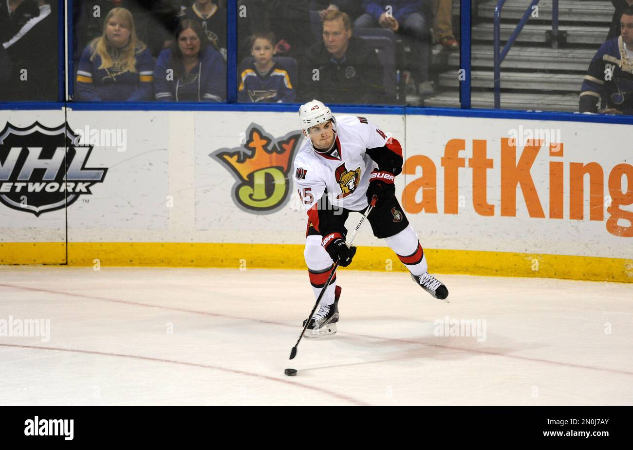 Ottawa Senators' Chris Wideman (45) looks to pass against the St. Louis ...