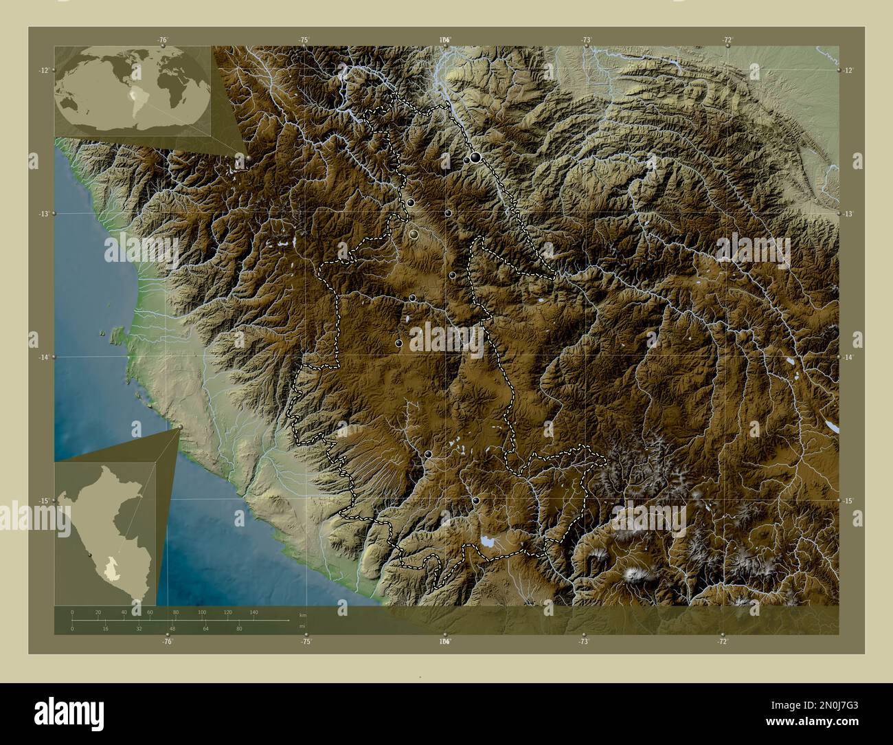 Ayacucho, region of Peru. Elevation map colored in wiki style with ...