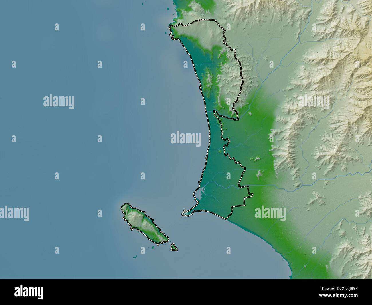 Callao, province of Peru. Colored elevation map with lakes and rivers ...