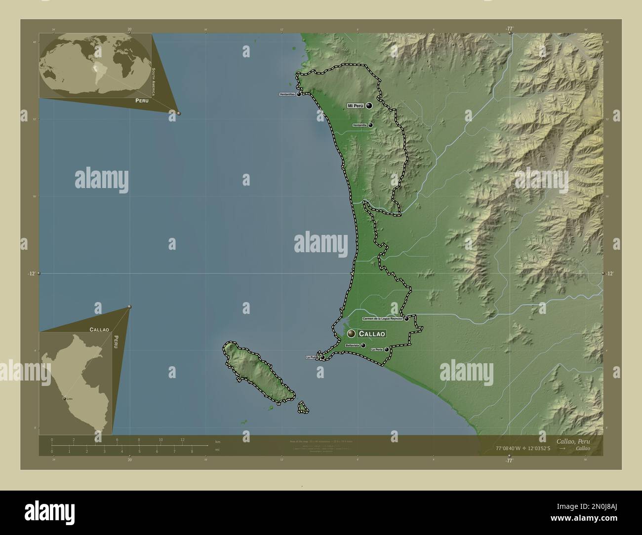 Callao, province of Peru. Elevation map colored in wiki style with ...