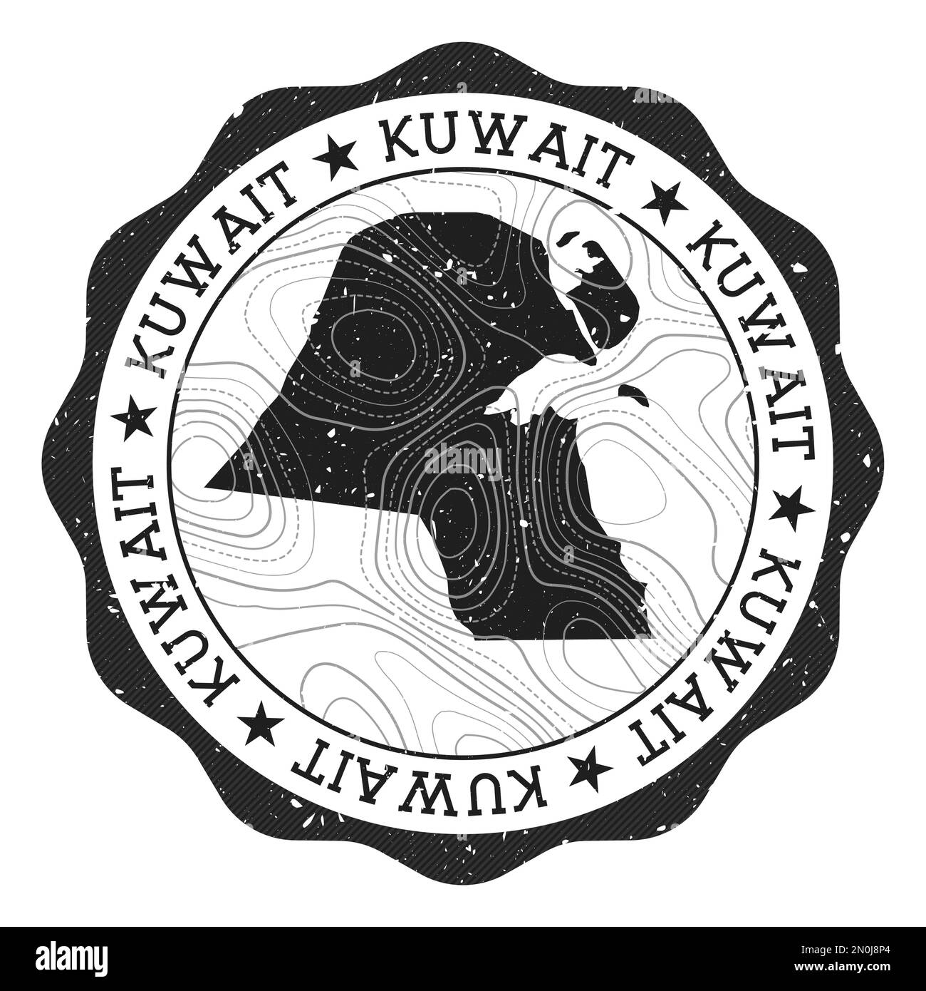 Kuwait outdoor stamp. Round sticker with map of country with ...