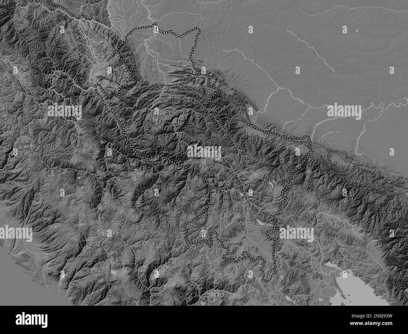 Cusco, region of Peru. Bilevel elevation map with lakes and rivers ...