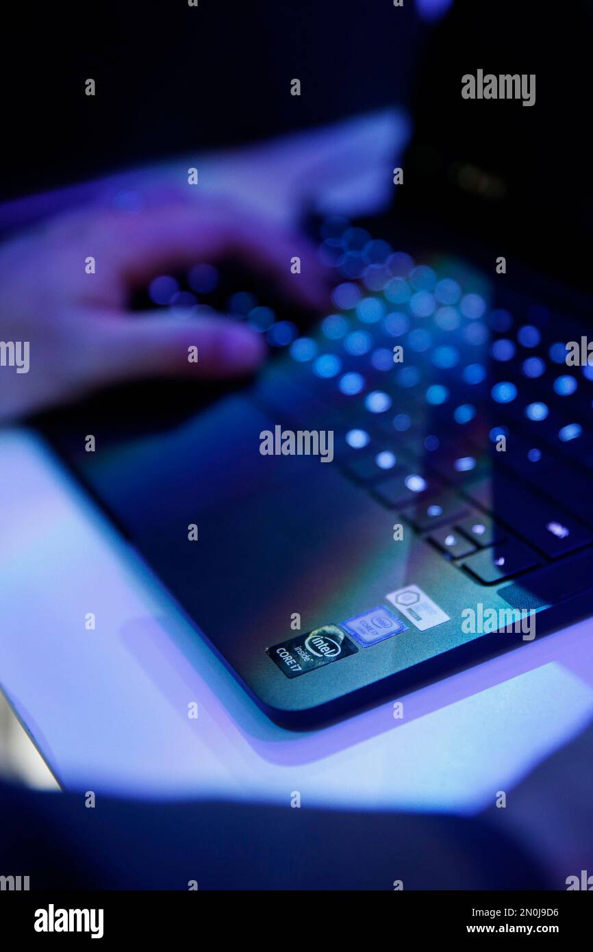 The Razer Blade Stealth laptop is on display at the Intel booth during ...