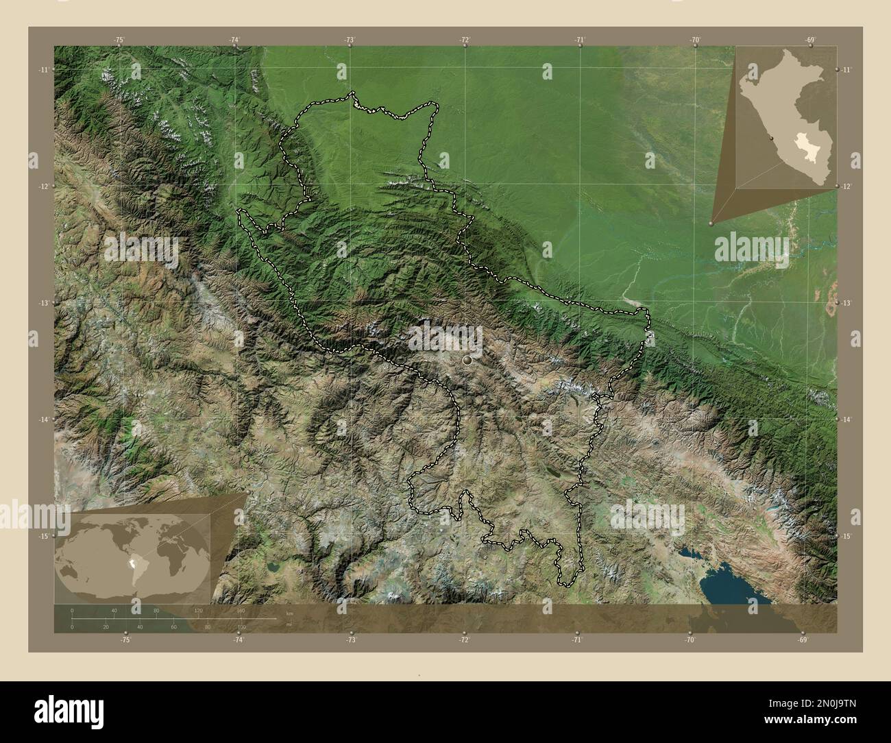 Cusco, region of Peru. High resolution satellite map. Corner auxiliary ...