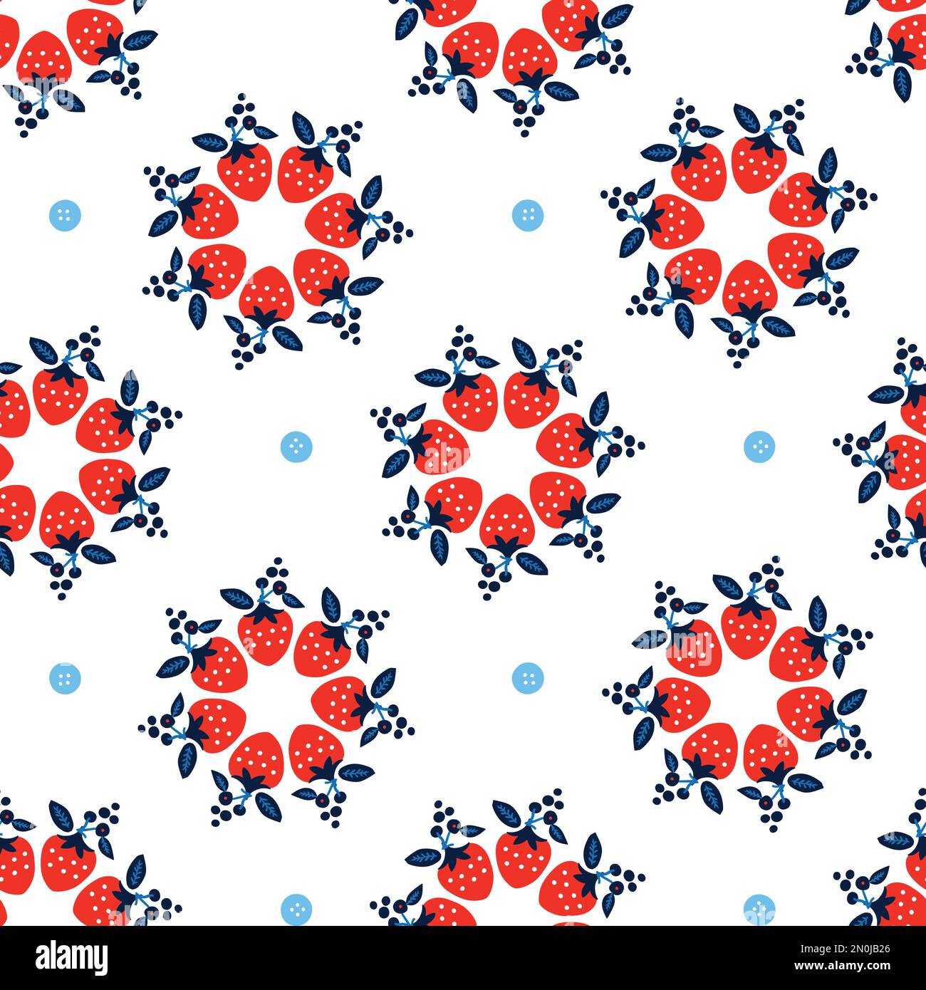 Red and blue folkart quilt vector pattern. Seamless scandi all over ...