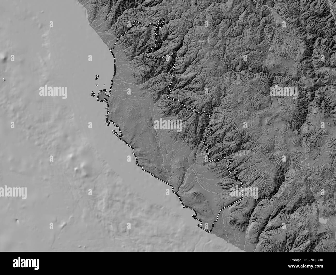Ica, region of Peru. Bilevel elevation map with lakes and rivers Stock ...
