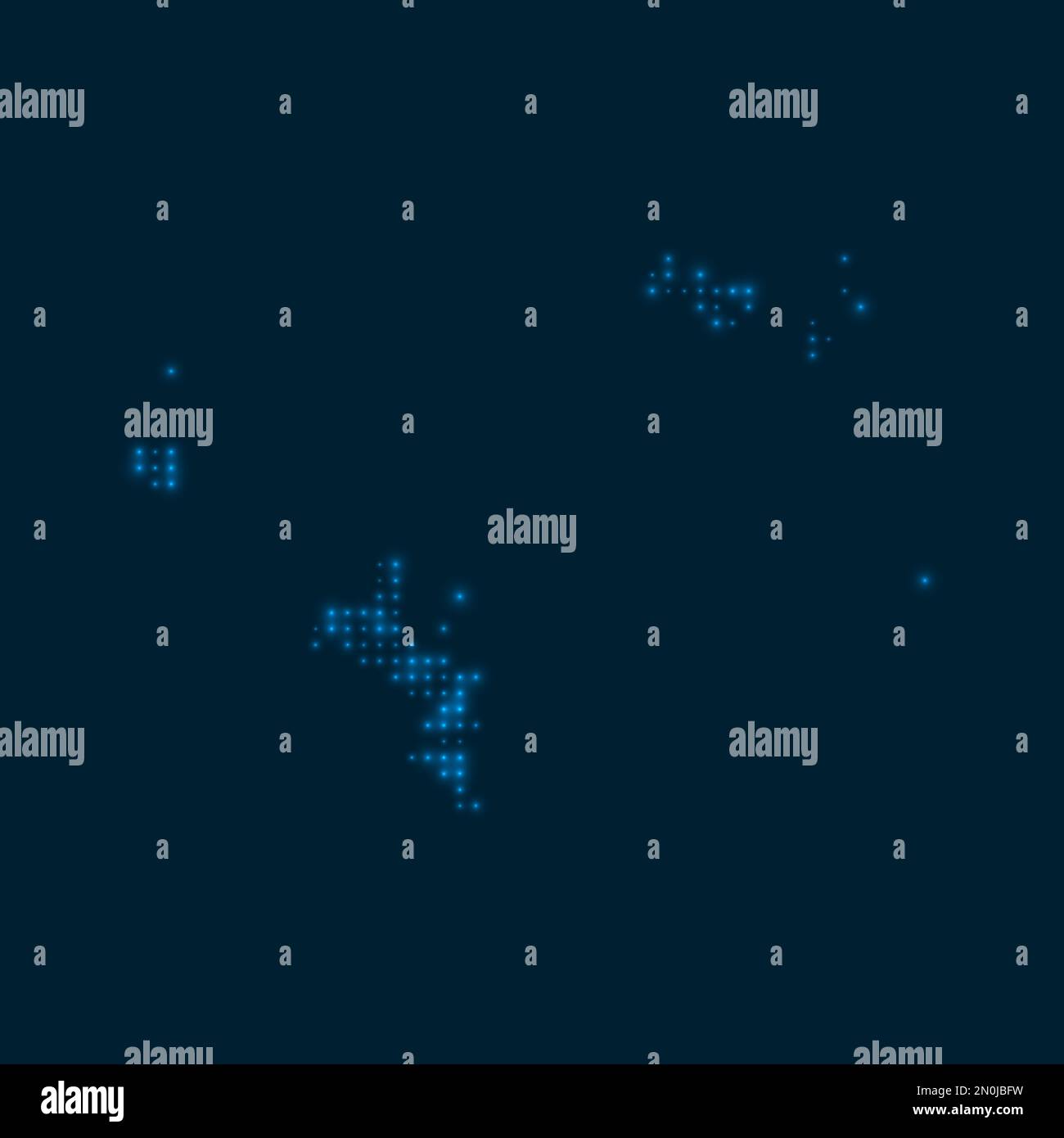 Seychelles dotted glowing map. Shape of the island with blue bright ...