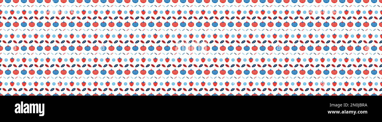 Red and blue folkart quilt vector border. Seamless scandi all over ...