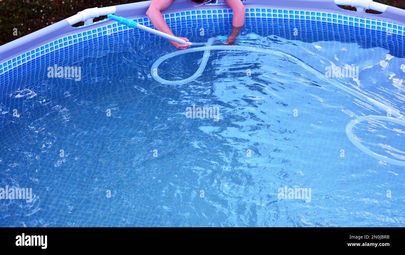 Blue swimming pool part detail in summer day vacation. Crystal blue ...