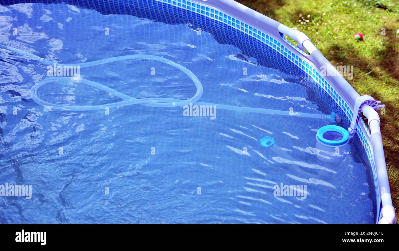 Blue swimming pool part detail in summer day vacation. Crystal blue ...