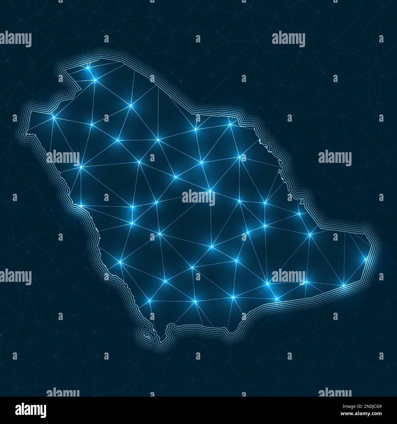 Saudi Arabia network map. Abstract geometric map of the country. Digital connections and ...