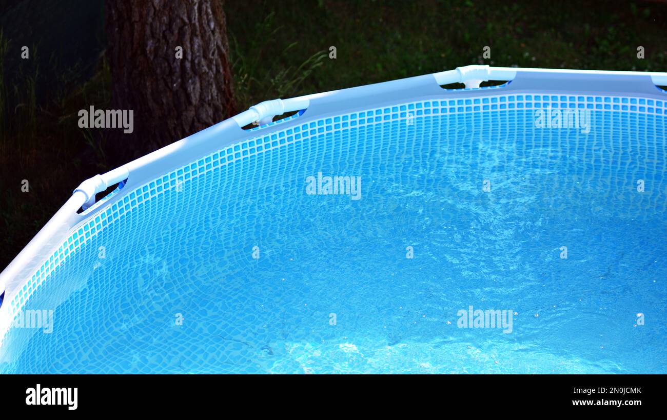 Blue swimming pool part detail in summer day vacation. Crystal blue ...