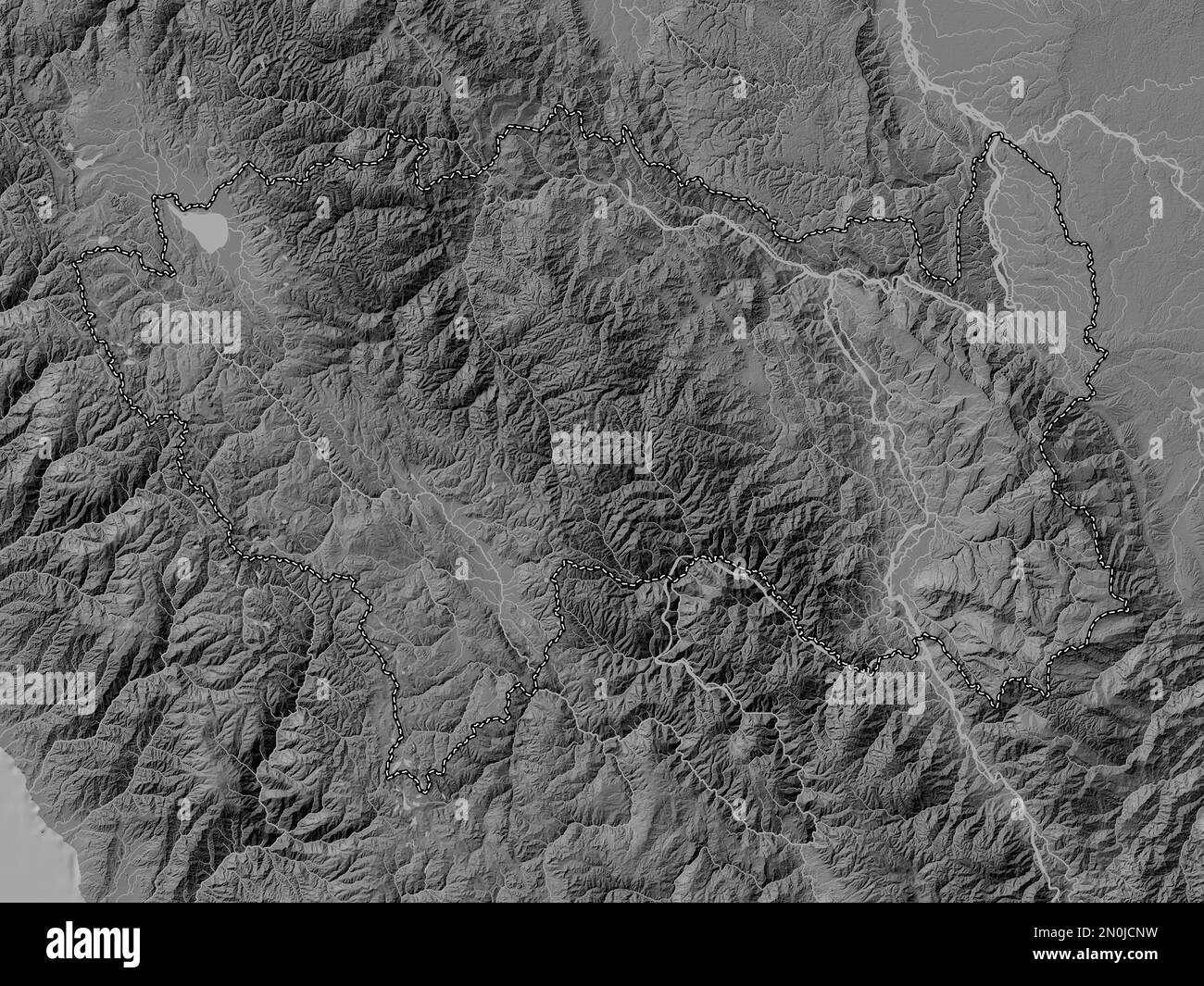 Junin, region of Peru. Bilevel elevation map with lakes and rivers ...