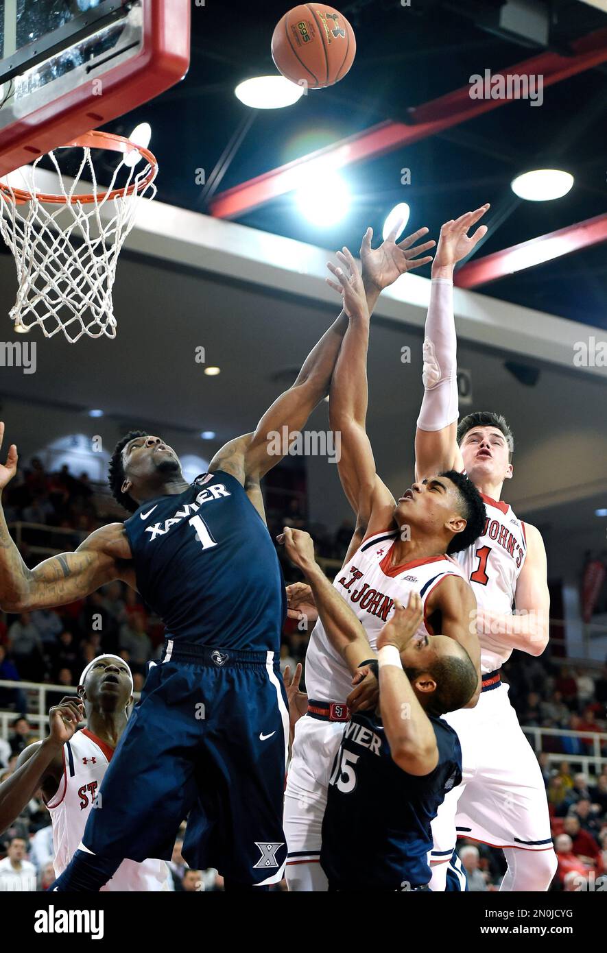 Xavier's forward Jalen Reynolds (1), guard Myles Davis (15), St. John's ...