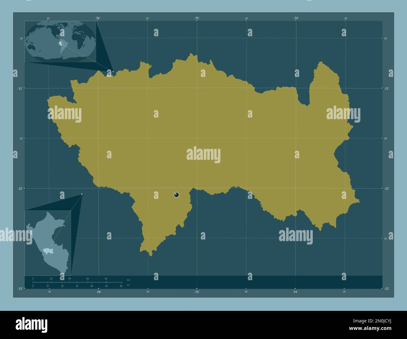 Junin, region of Peru. Solid color shape. Corner auxiliary location ...