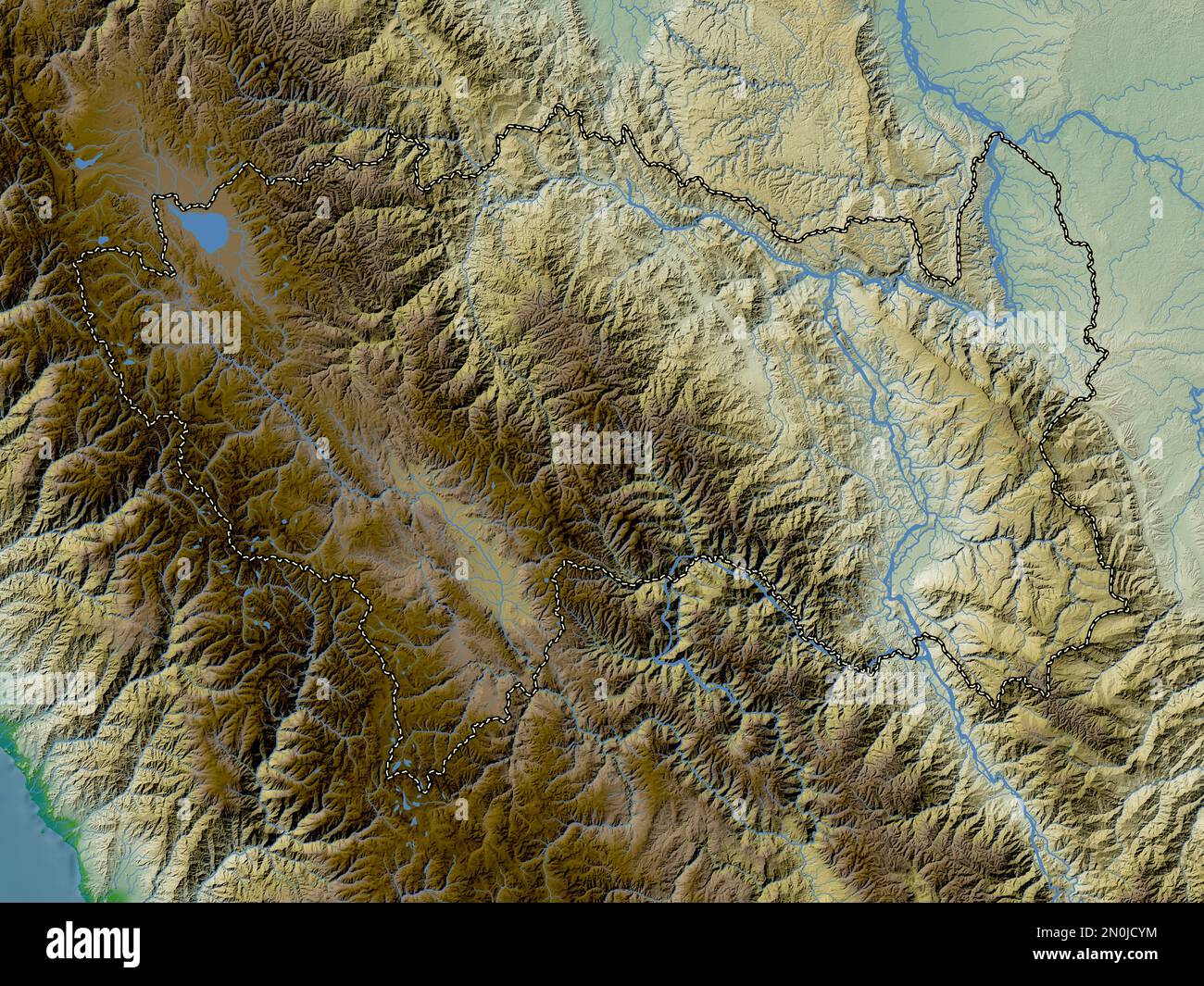 Junin, region of Peru. Colored elevation map with lakes and rivers Stock Photo - Alamy
