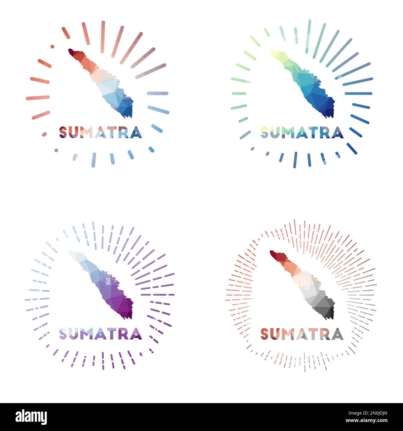Sumatra low poly sunburst set. Logo of island in geometric polygonal ...