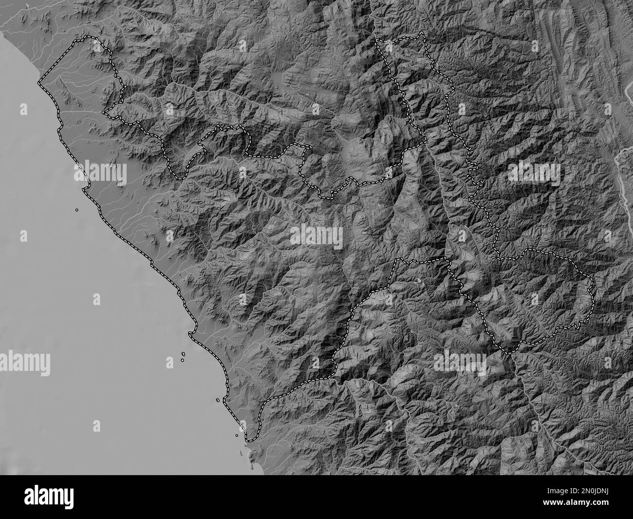 La Libertad, region of Peru. Bilevel elevation map with lakes and ...